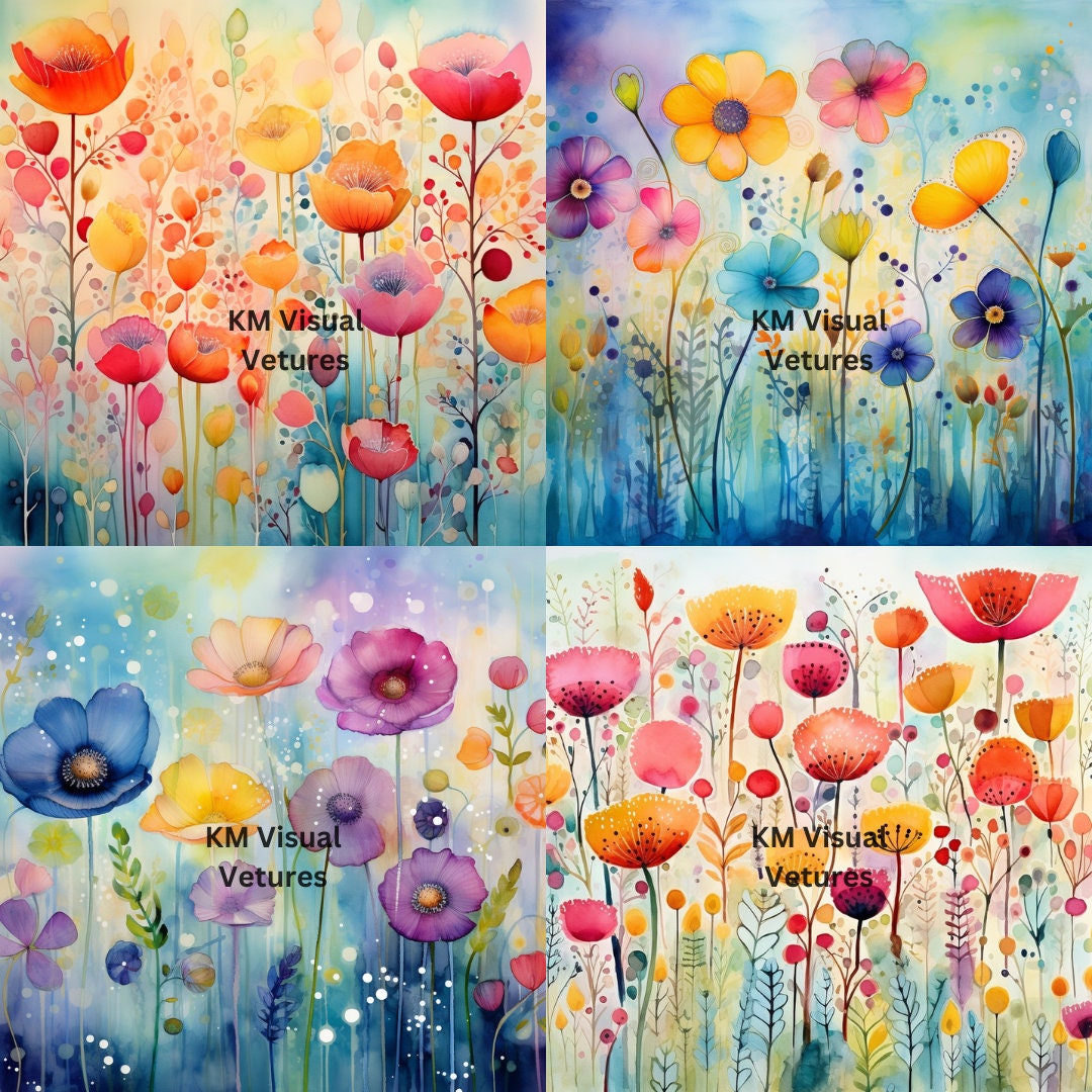 Watercolor Flowers Digital Paper Digital Paper PNG, Flower Backgrounds ...