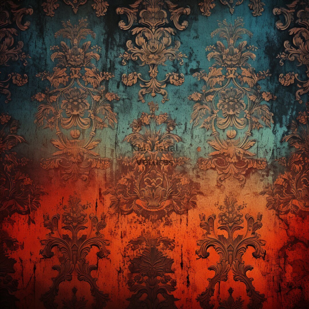 Watercolor Victorian Damask Digital Paper PNG, Dark Distressed Grungy ...