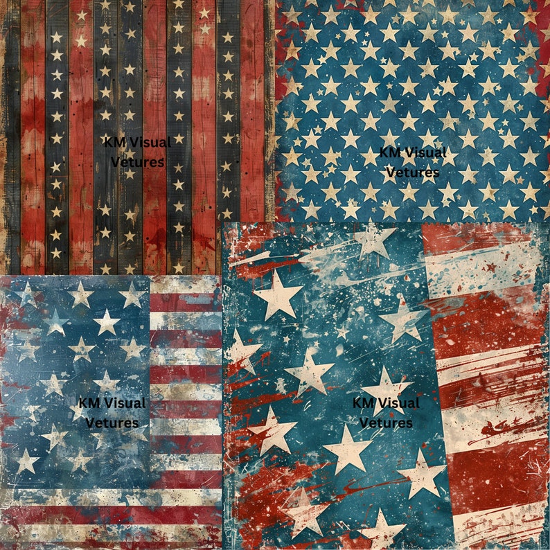 Vintage 4th of July Digital Paper PNG, Stars and Stripes Texture ...