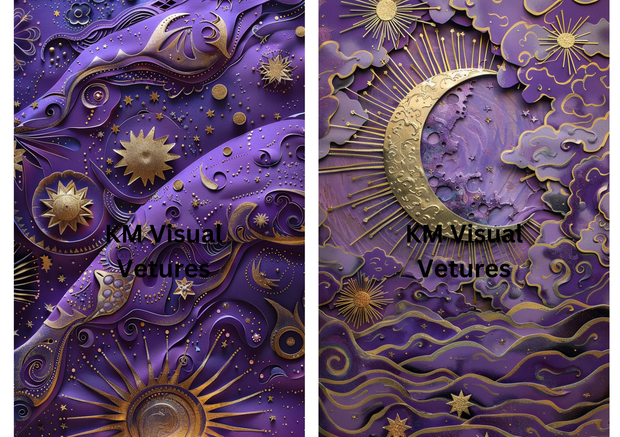 Celestial Purple and Gold Digital Paper Jurnal Pages PNG, Textures ...