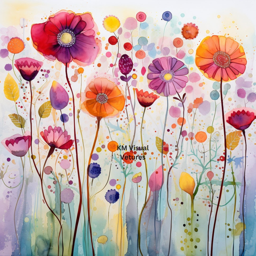 Watercolor Flowers Digital Paper Digital Paper PNG, Flower Backgrounds ...