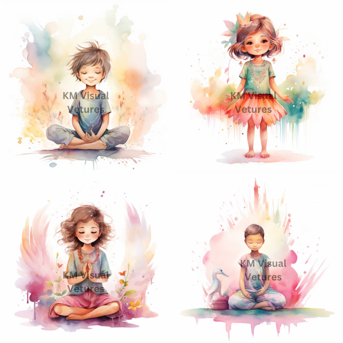 Watercolor Meditating Children PNG Clipart Spiritual Png - Etsy