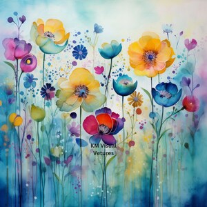 Watercolor Flowers Digital Paper Digital Paper PNG, Flower Backgrounds ...