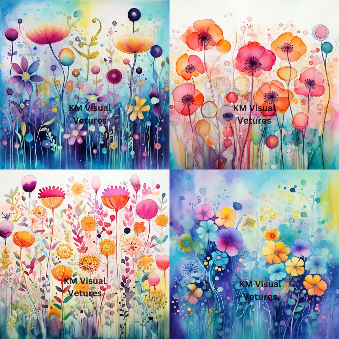 Watercolor Flowers Digital Paper Digital Paper PNG, Flower Backgrounds ...