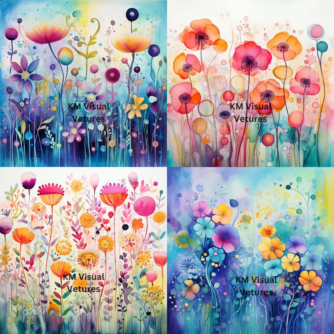 Watercolor Flowers Digital Paper Digital Paper PNG, Flower Backgrounds ...