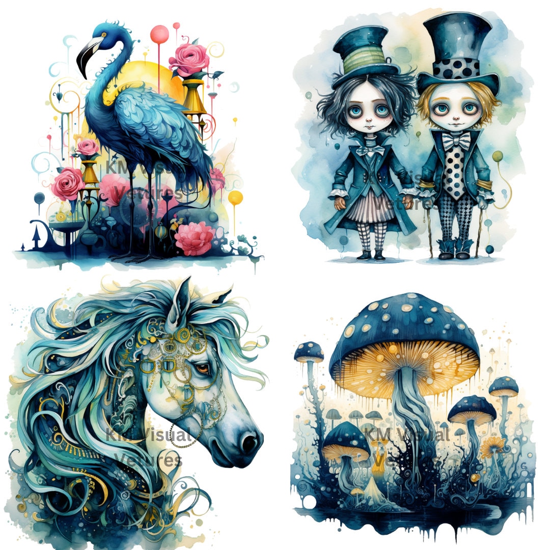 Alice in Wonderland Watercolor Clipart 40 PNG Bundle, Fairytale Clipart ...