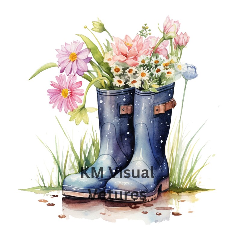 Watercolor Boots Spring Rain Floral Clipart PNG, Spring Clipart,garden ...
