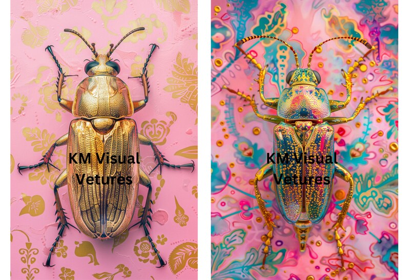 Gold Insects Bugs on Pink Baroco Background Junk Journal Pages PNG ...