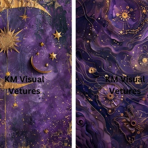 Celestial Purple and Gold Digital Paper Jurnal Pages PNG, Textures ...