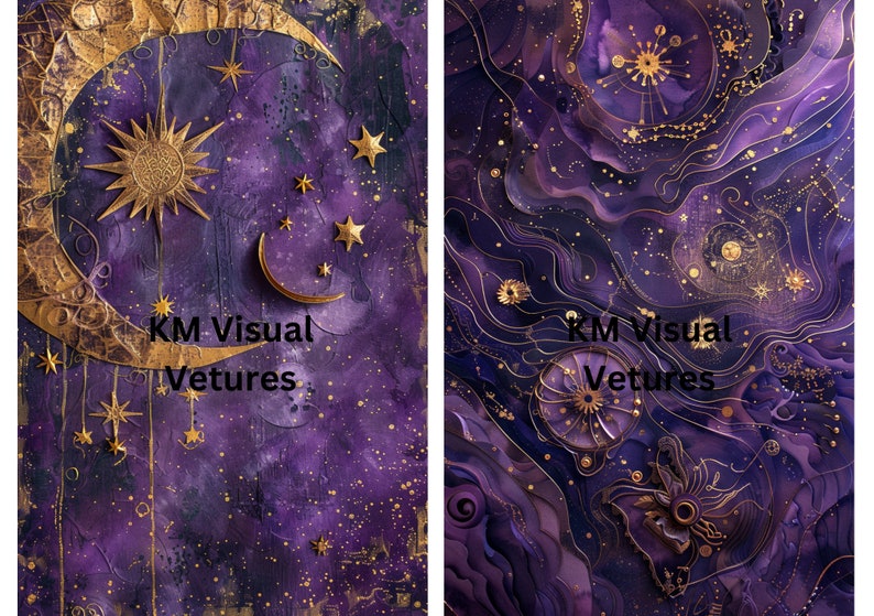 Celestial Purple and Gold Digital Paper Jurnal Pages PNG, Textures ...