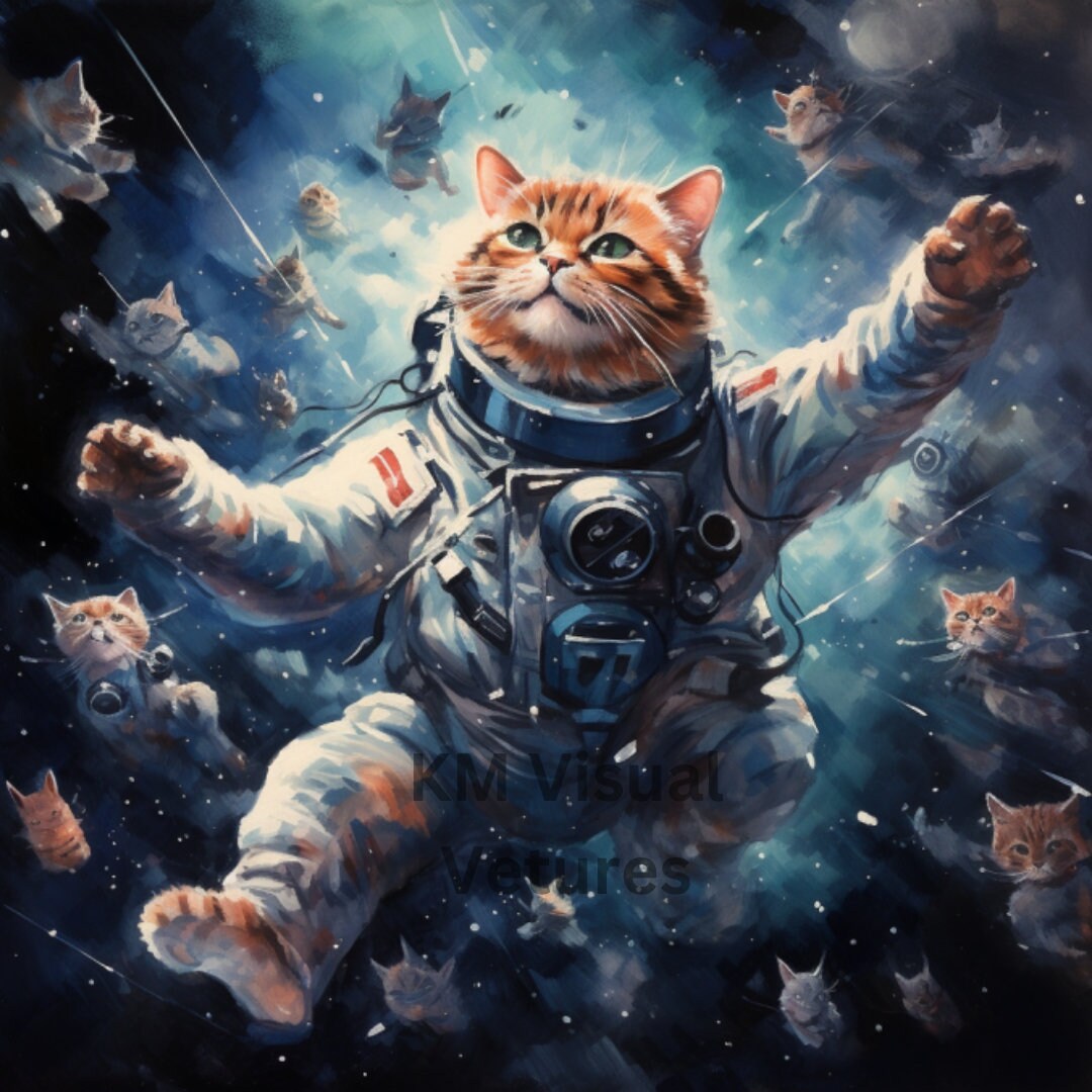 Watercolor Astronaut Cat PNG Sublimation Design Cat Png - Etsy
