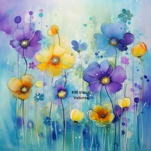 Watercolor Flowers Digital Paper Digital Paper PNG, Flower Backgrounds ...
