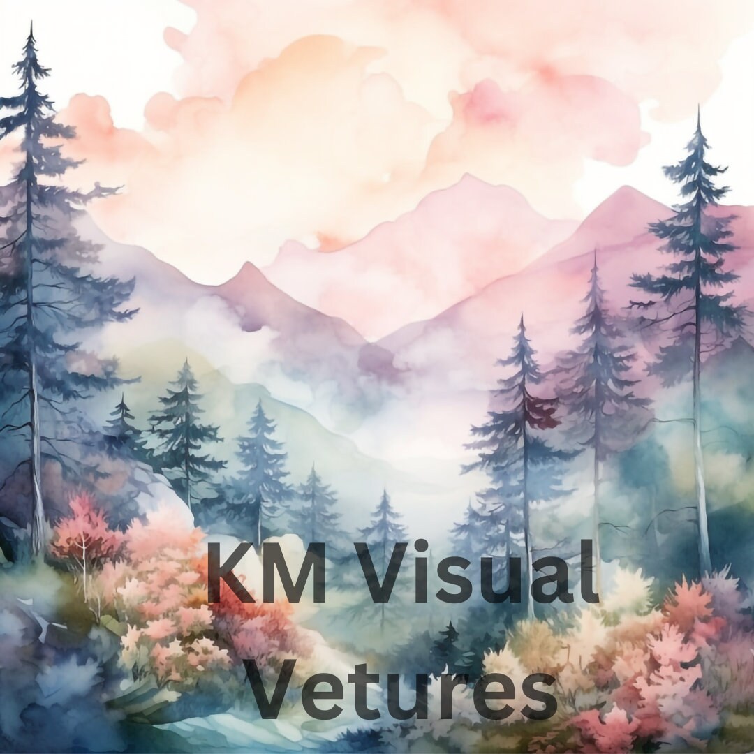 Watercolor Forest Landscapes Pastel Digital Paper PNG, Pine Trees ...