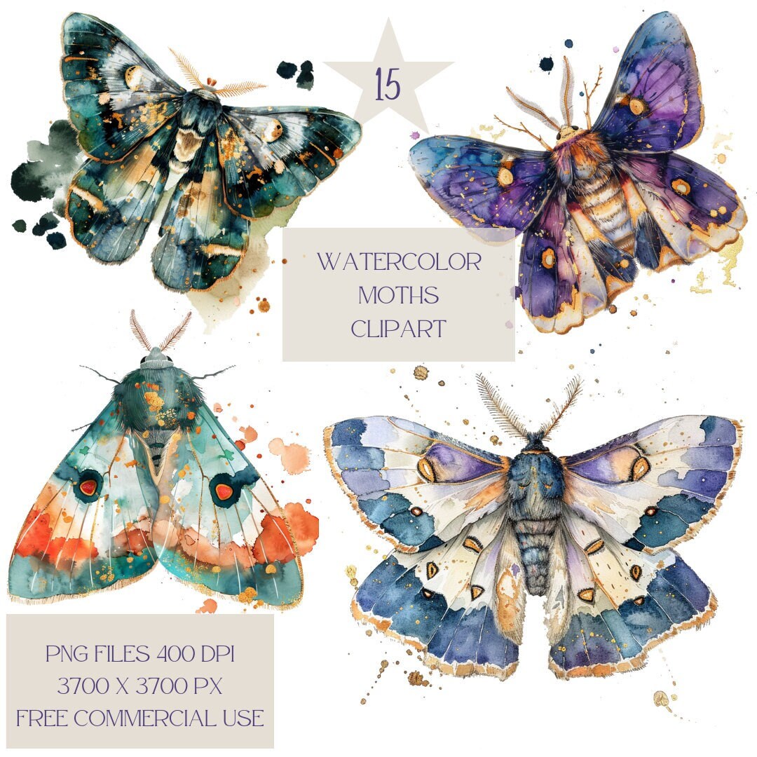 Watercolour Mystical Moth Clipart Bundle, Wiccan Png, Moth Png ...