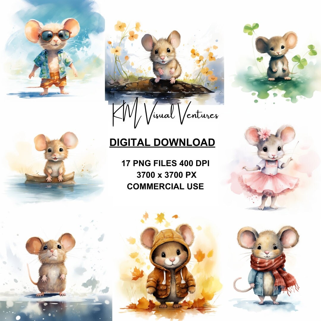 Mouse Watercolor Digital Paper Nursery Decore Nursery Mouse Clipart ...