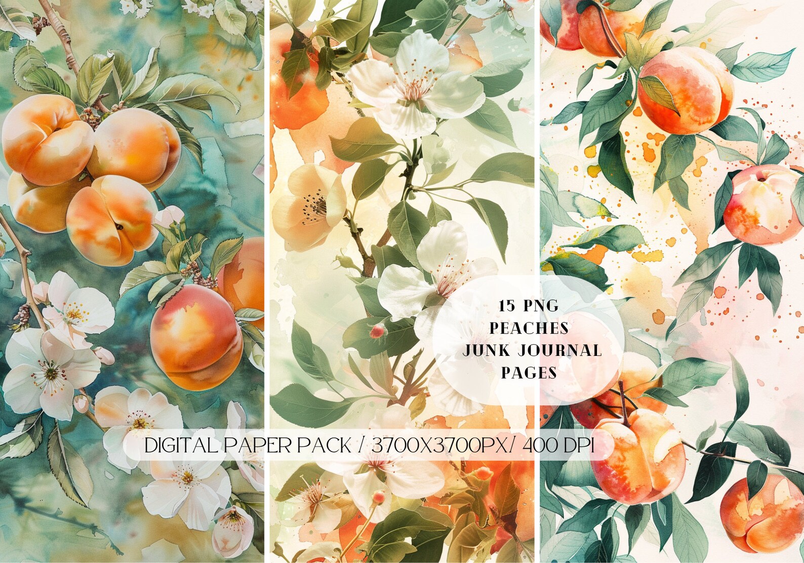 Watercolor Peach Junk Journal Pages PNG, Digital Scrapbook Paper Kit ...