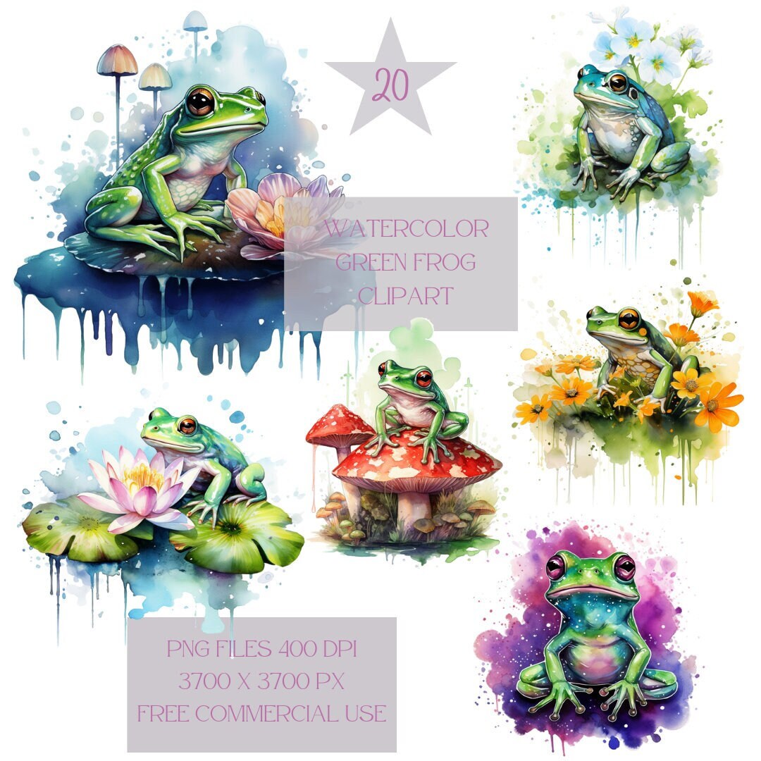 Watercolor Green Frogs Clipart PNG Cute Frog Floral, Spiritual Animal ...