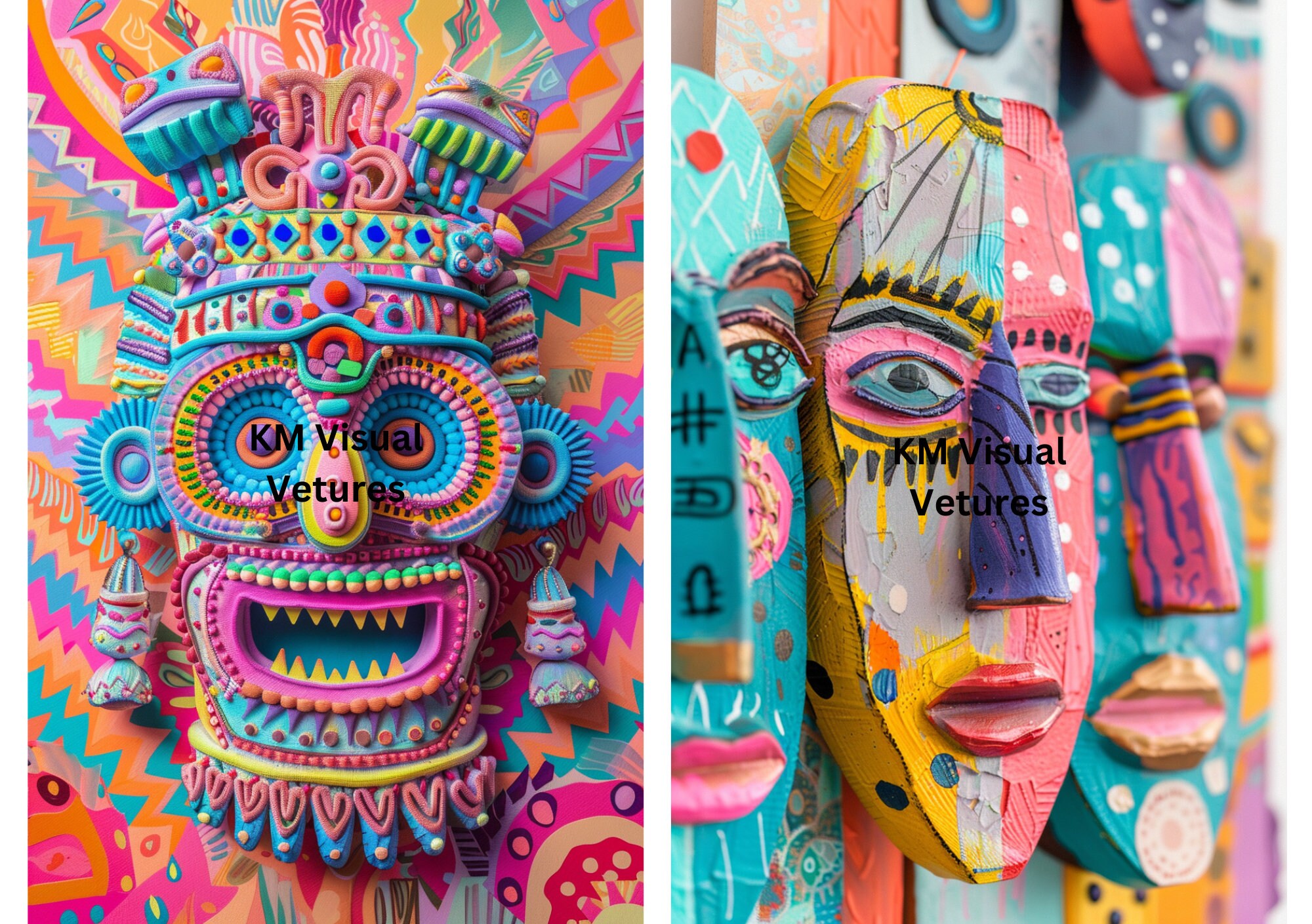 Colorful African Wooden Masks Journal Pages, A4 Pages, Front Cards ...