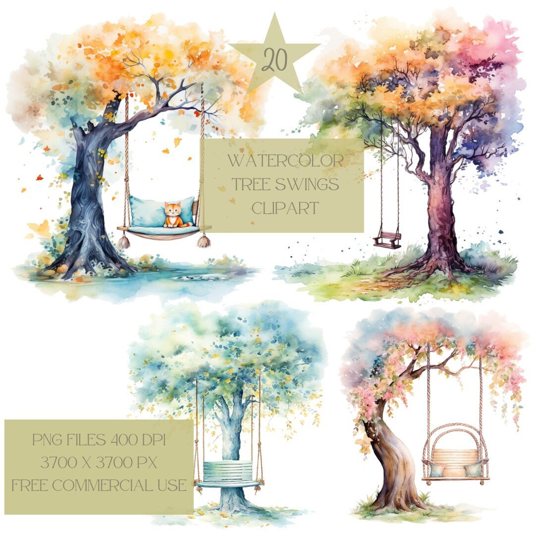 Watercolor Tree Swings Clipart PNG, Nursery, Fairytale Png, Spring ...