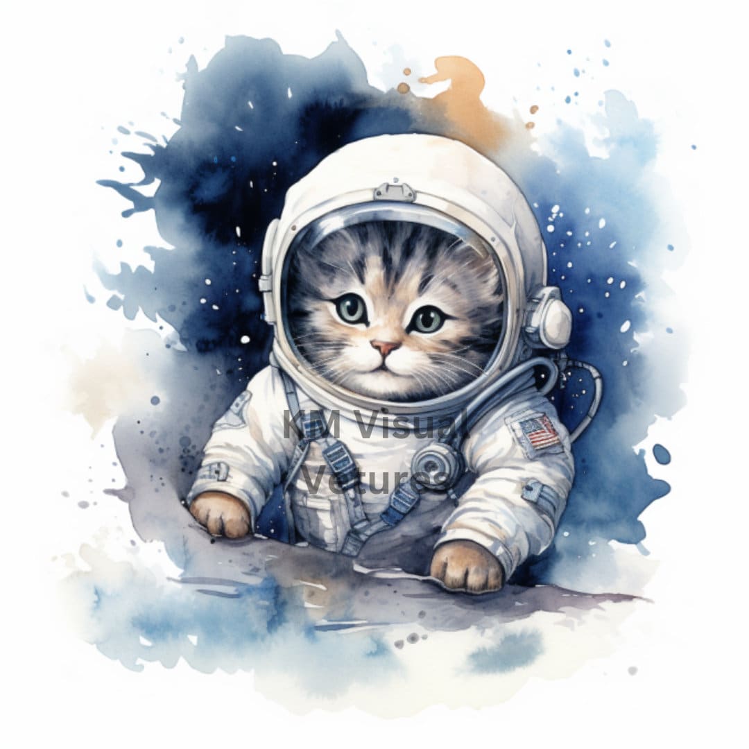 Watercolor Astronaut Cat PNG Sublimation Design Cat Png - Etsy