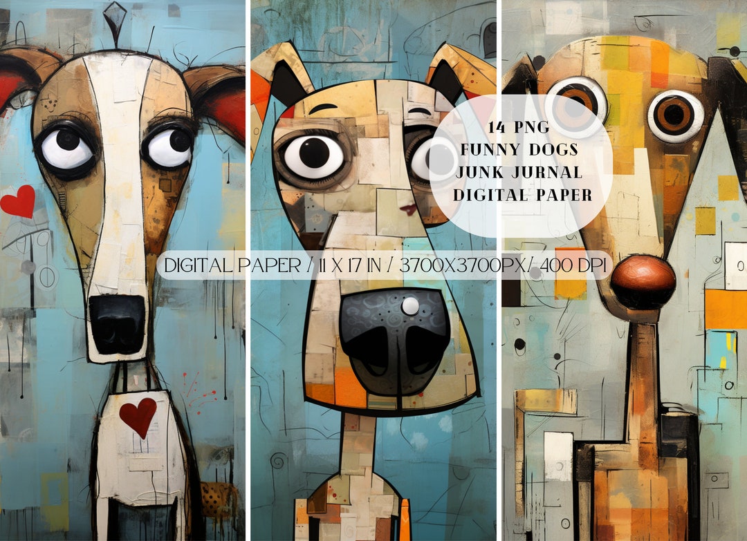 Whimsical Joy With Funny Quirky Dogs Junk Journal Digital Paper PNG ...