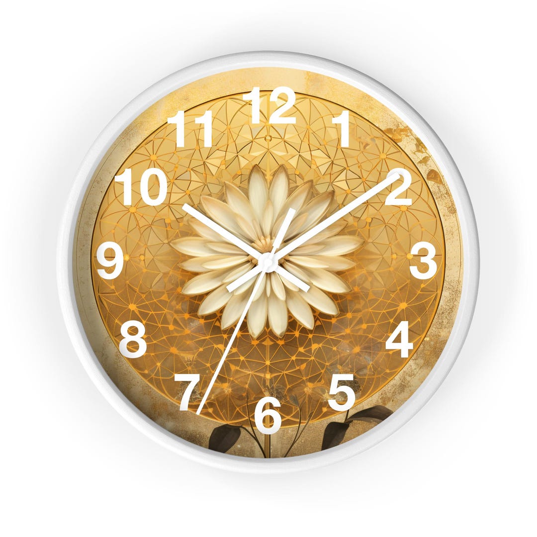 Golden Flower Wall Clock, Bohemian Home Decor, Modern Art Timepiece ...