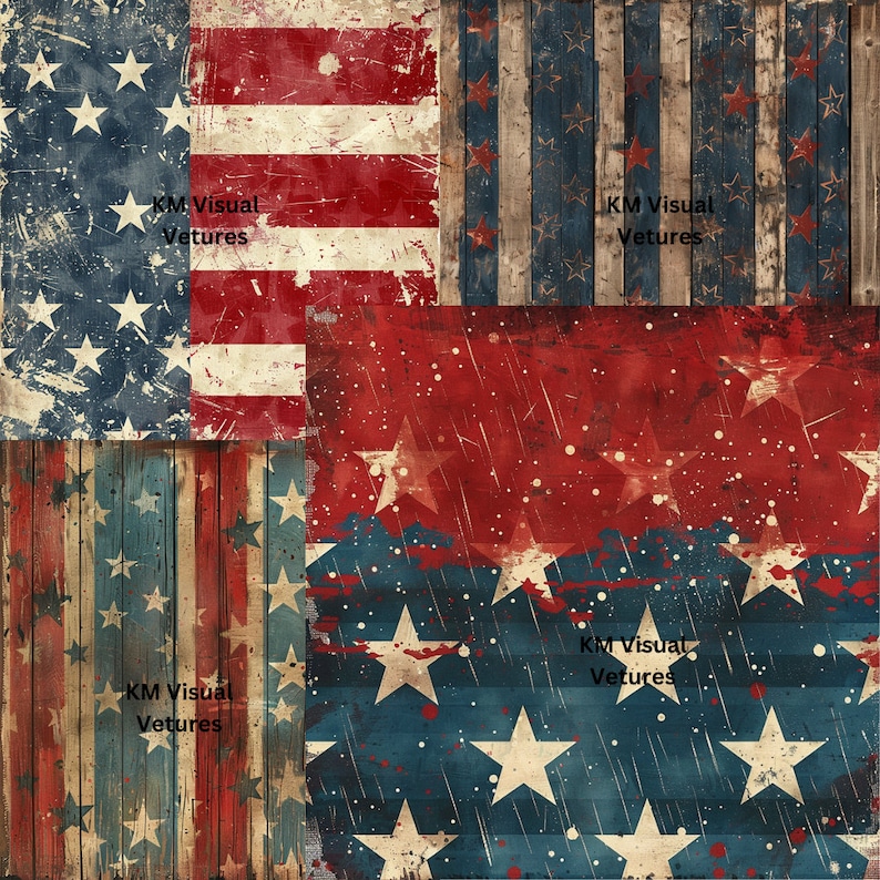Vintage 4th of July Digital Paper PNG, Stars and Stripes Texture ...