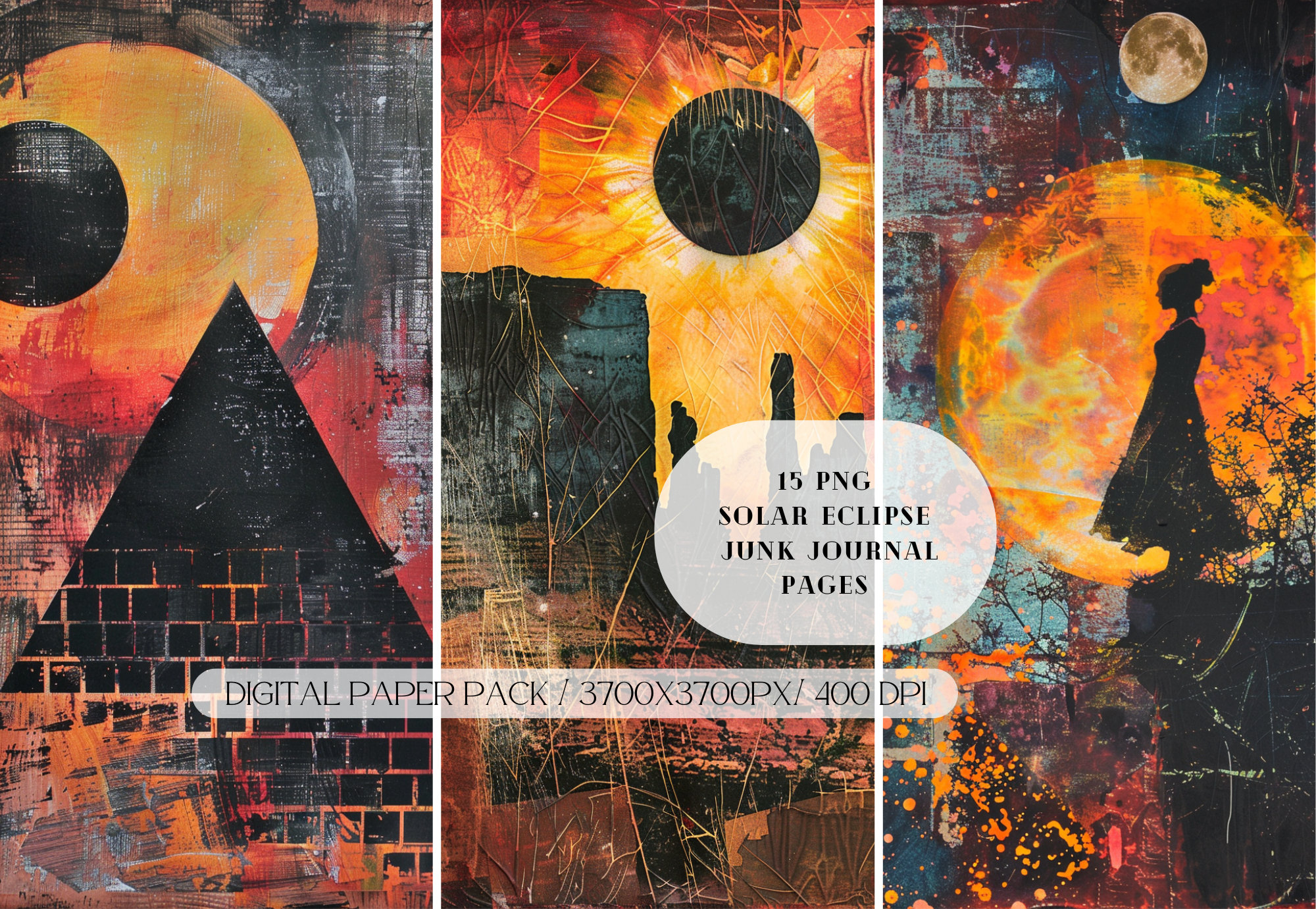 Eclipse Junk Journal Papers, Printable Mixed Media Papers,ephemera ...