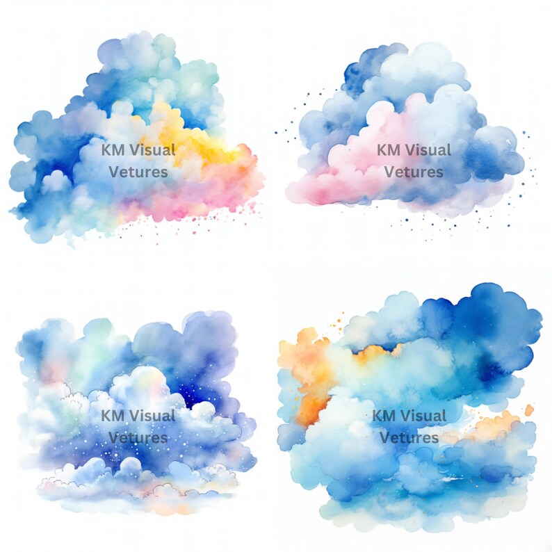 Watercolor Clouds Clipart Sky Clipart PNG Transparent - Etsy