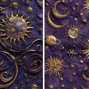 Celestial Purple and Gold Digital Paper Jurnal Pages PNG, Textures ...