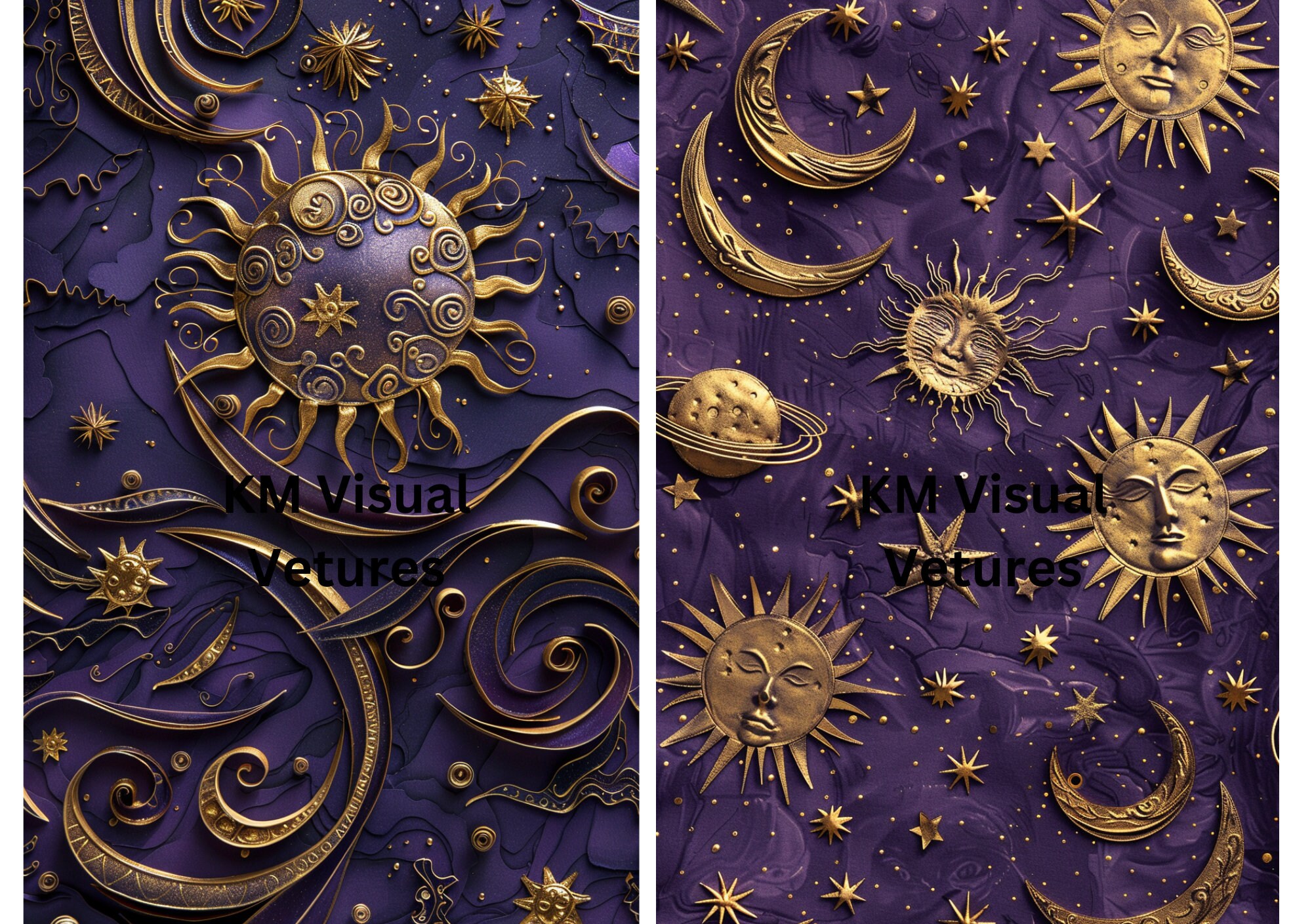 Celestial Purple and Gold Digital Paper Jurnal Pages PNG, Textures ...