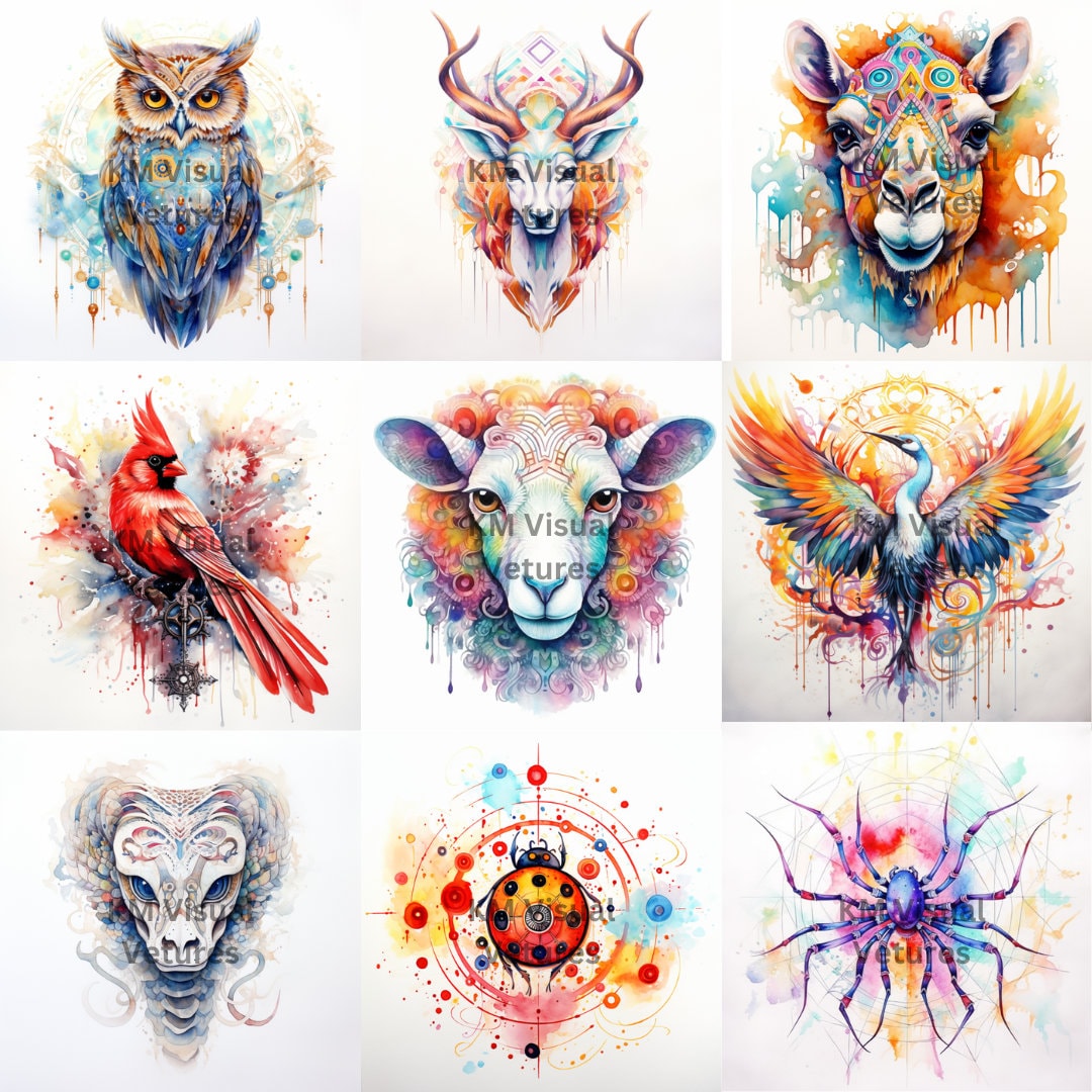 81 Watercolor Spirit Animals Clipart PNG, Mystical Animals ...