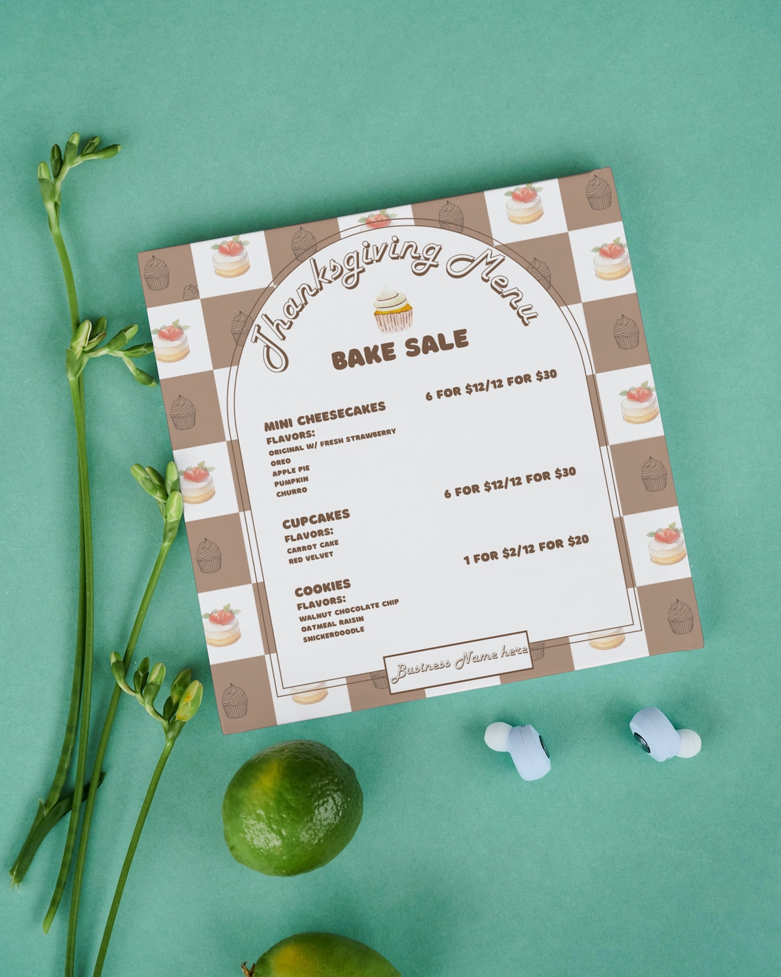 Thanksgiving Theme Bake Sale Bakery Dessert Sweet Treat Menu Template ...