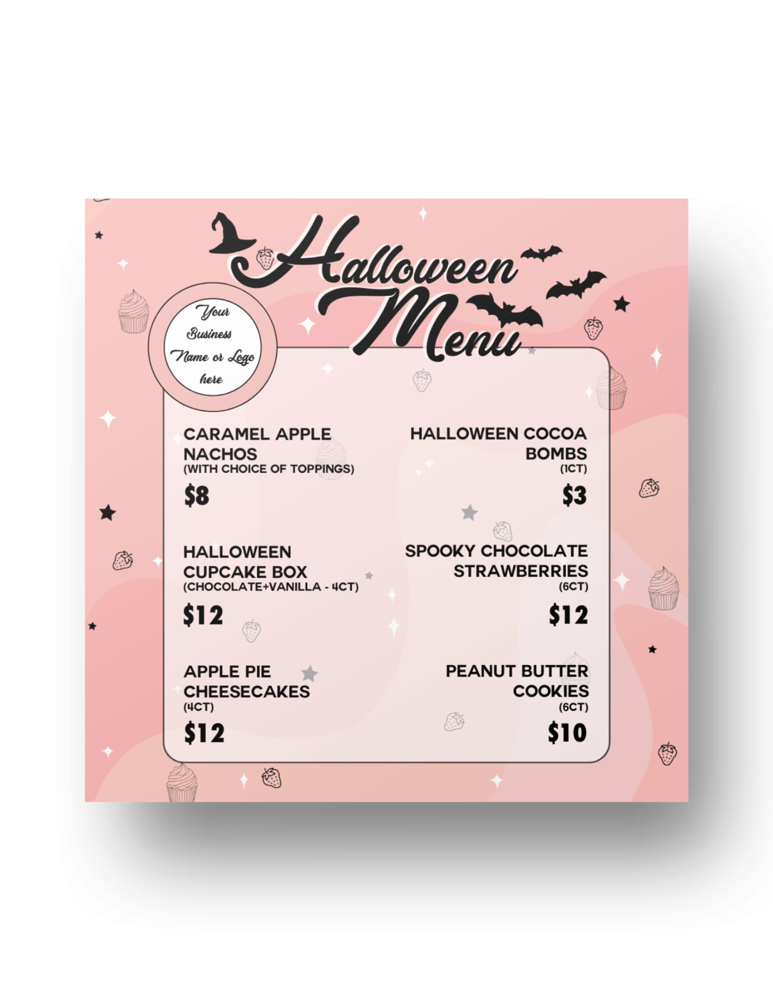 Sweets Dessert Editable/customizable Pink Halloween Themed Menu ...