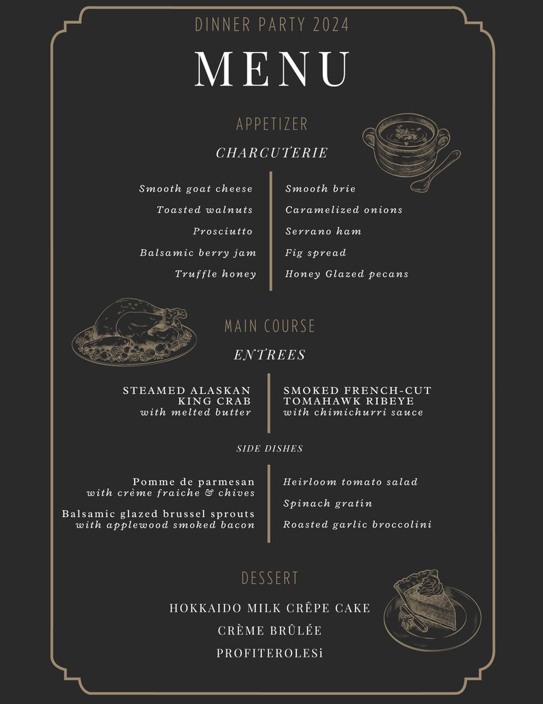 Elegant Dinner Party Menu Template,digital Instant Download,editable ...