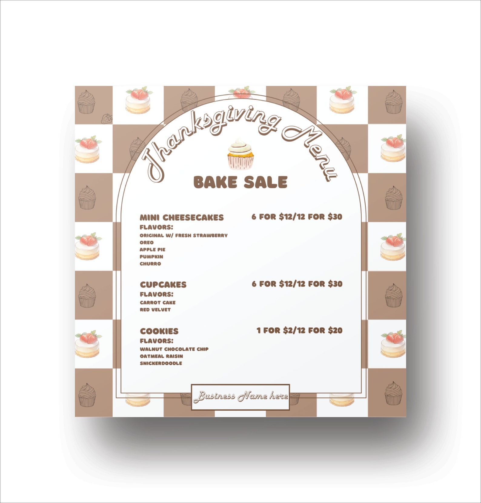 Thanksgiving Theme Bake Sale Bakery Dessert Sweet Treat Menu Template ...