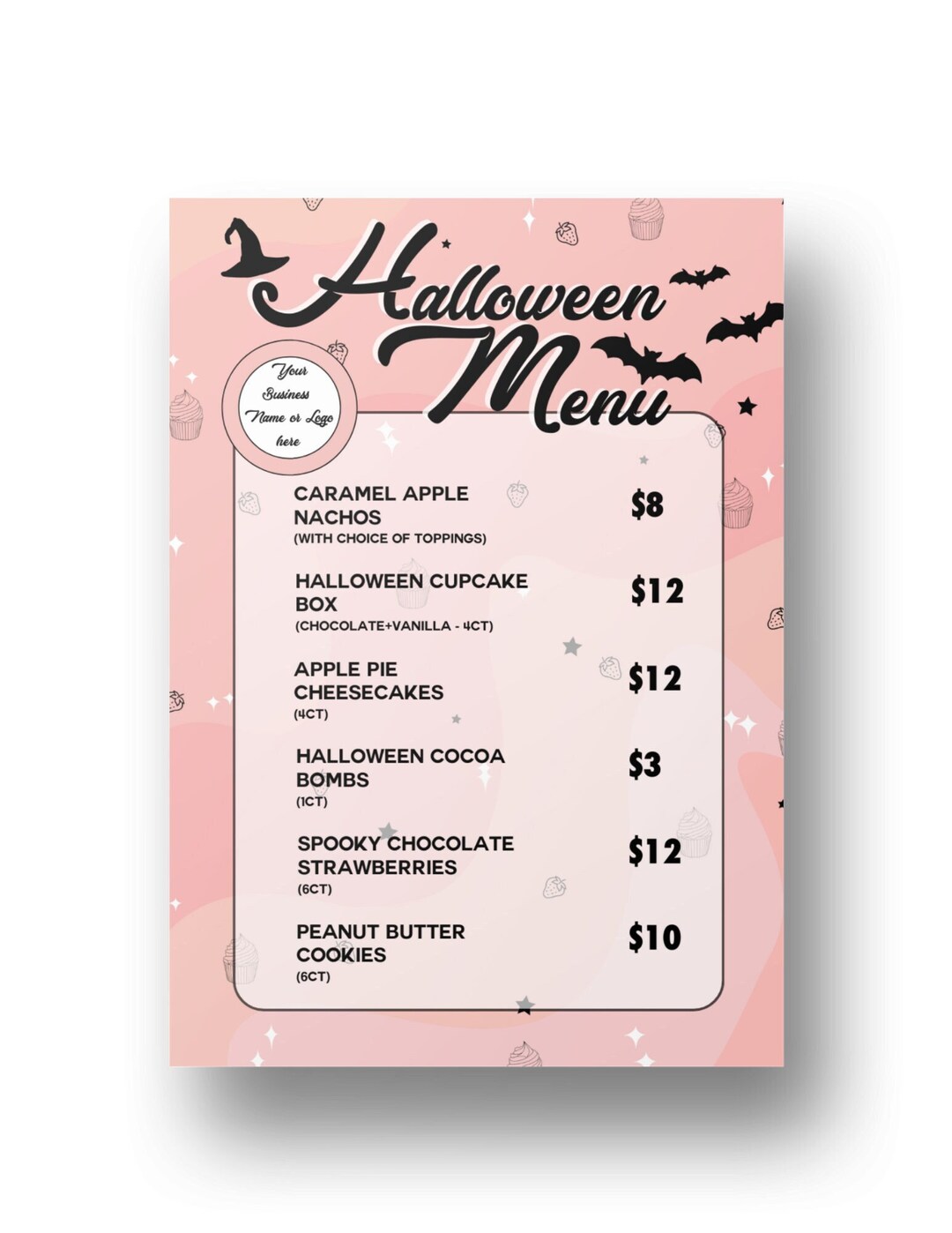 Sweets Dessert Editable/customizable Pink Halloween Themed Menu ...