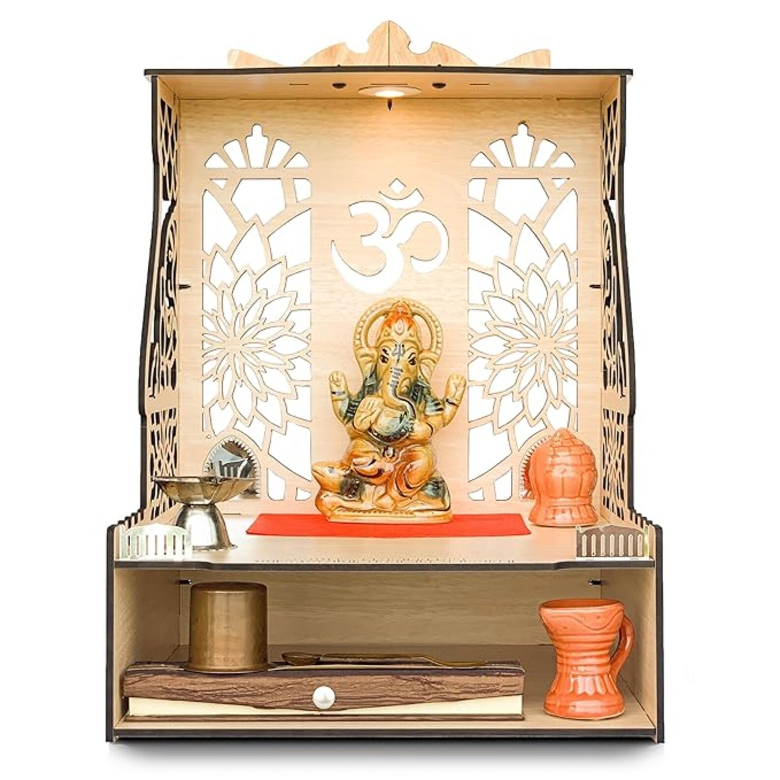 Temple Wooden MDF Pooja Mandir for Home Office Puja Stand for Floor and ...