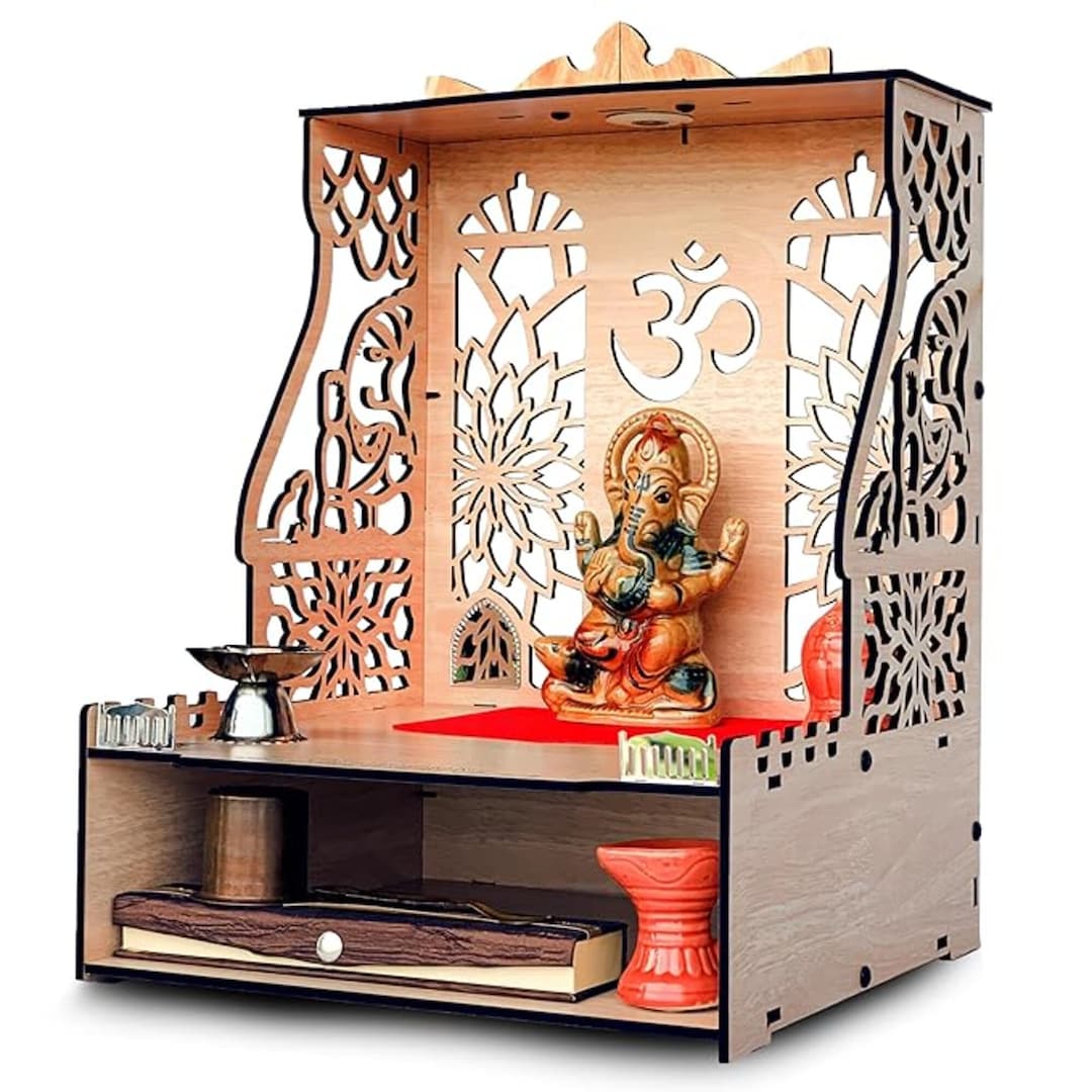 Temple Wooden MDF Pooja Mandir for Home Office Puja Stand for Floor and ...
