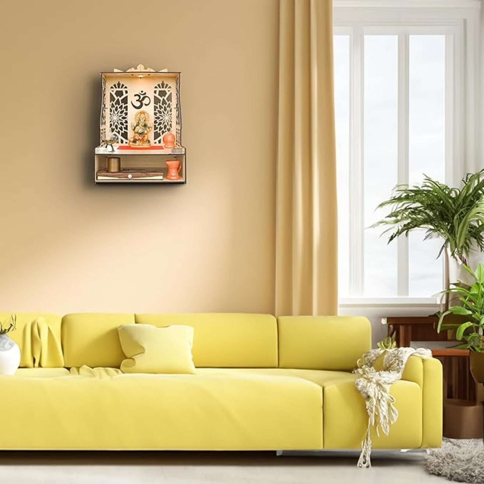 Temple Wooden MDF Pooja Mandir for Home Office Puja Stand for Floor and ...