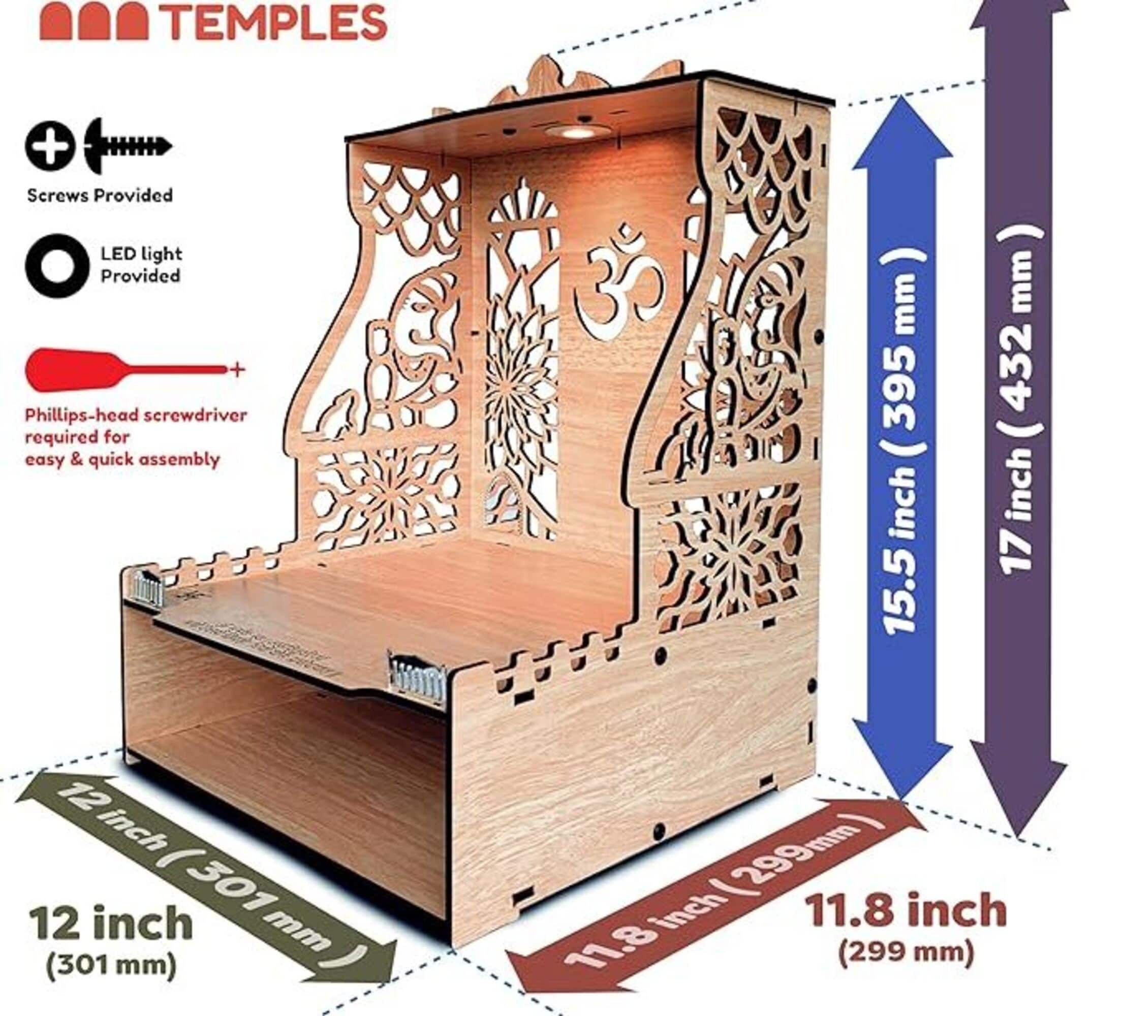 Temple Wooden MDF Pooja Mandir for Home Office Puja Stand for Floor and ...