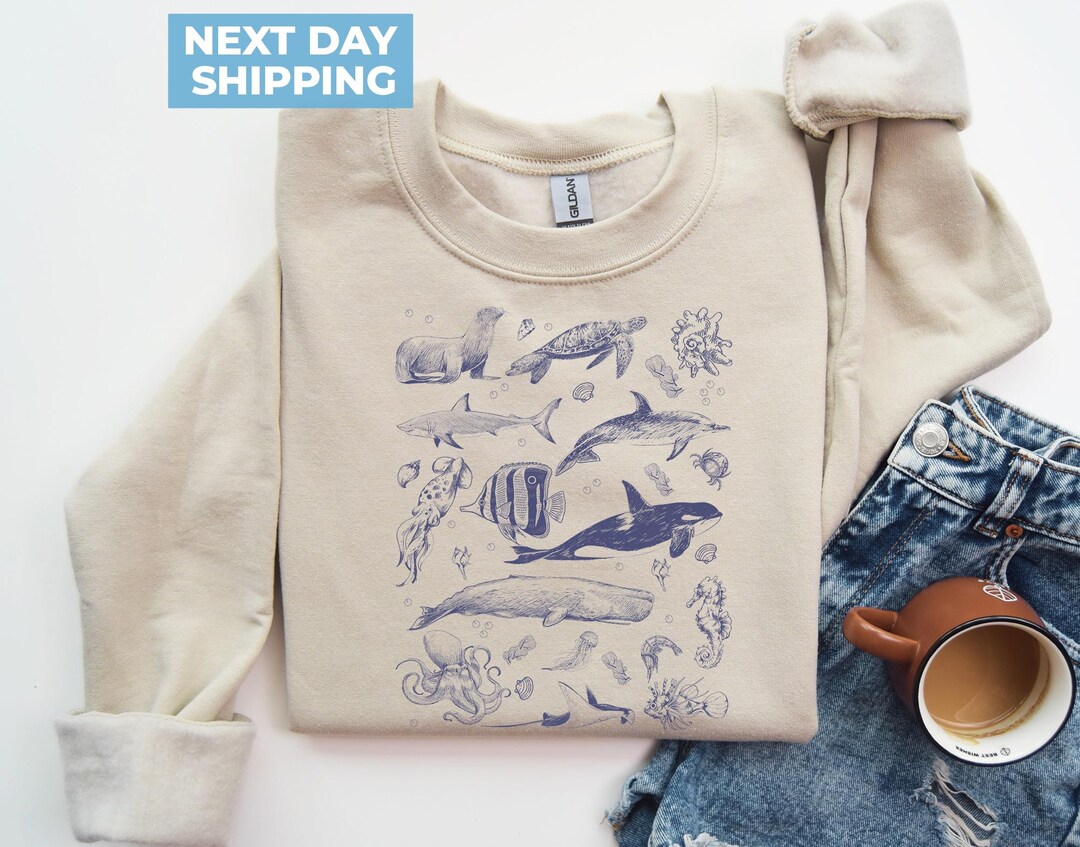 Sea Animals Vintage Sweatshirt, Retro Ocean Sweater, Cute Sea Sweater ...
