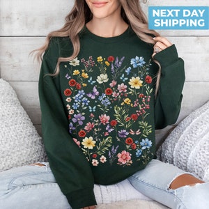 Vintage Pressed Flowers Sweatshirt Boho Cottagecore Crewneck Garden ...