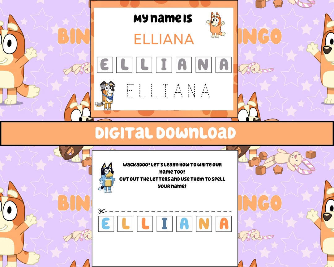 Bluey Name Building Activity, Name Tracing & Writing Practice, Busy ...