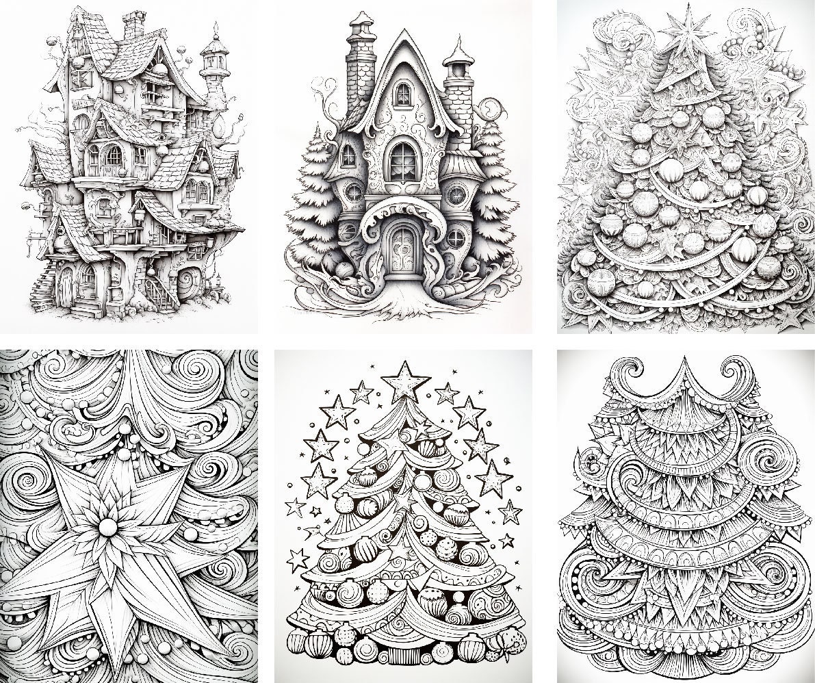 100 Printable Christmas Coloring Pages for Adults, Instant Download ...