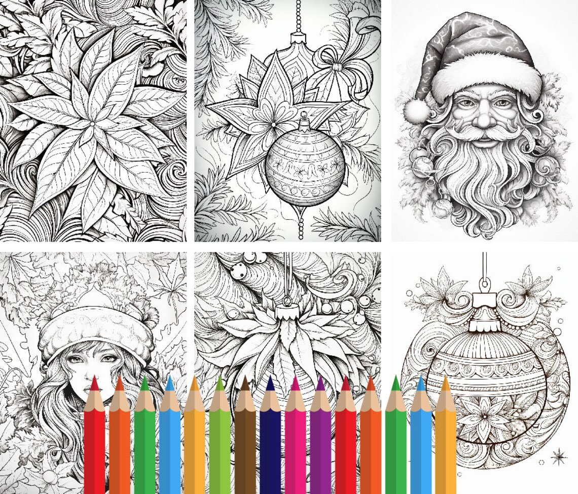 100 Printable Christmas Coloring Pages for Adults, Instant Download ...