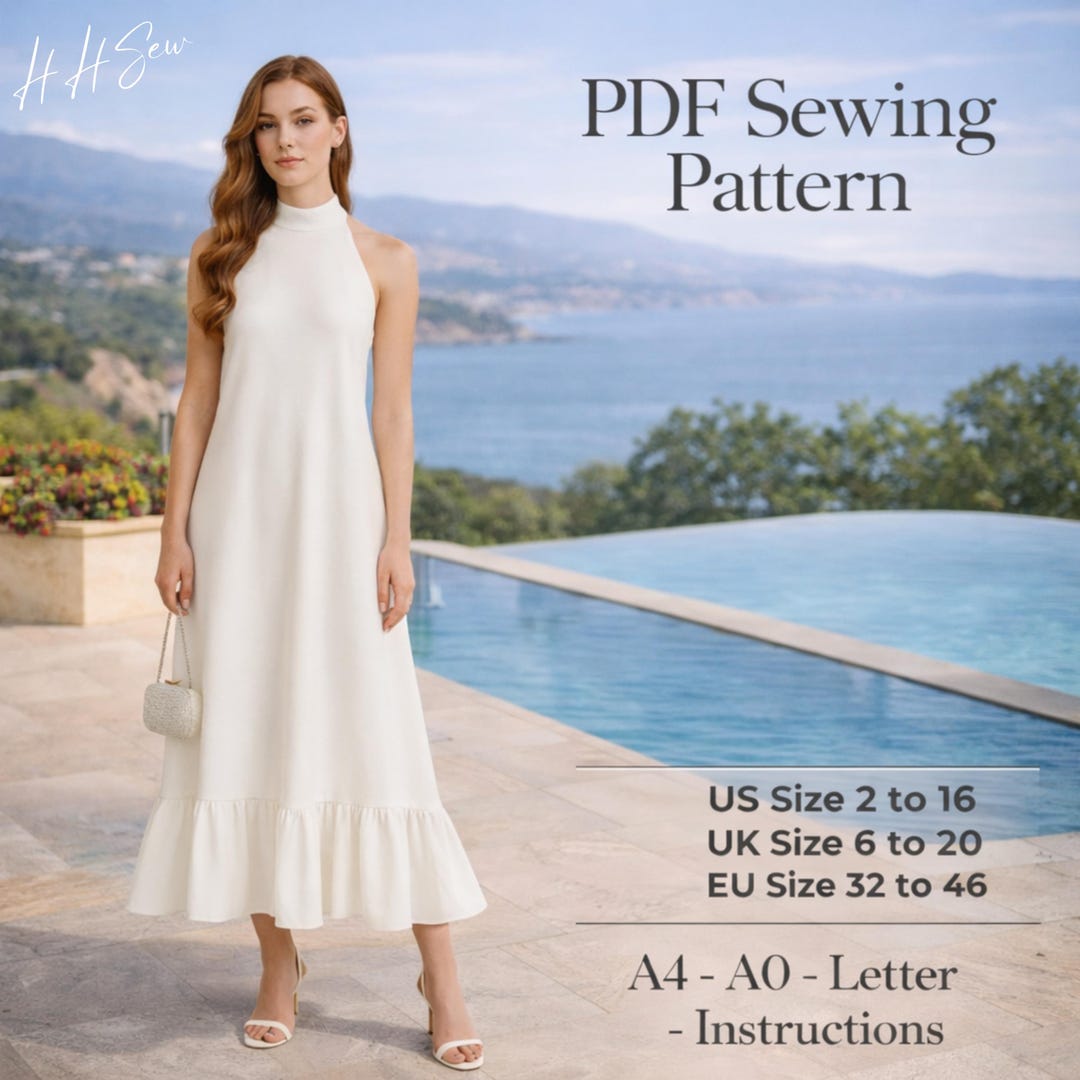 Elegant Halter Neck Evening Dress Sewing Pattern (PDF) - Etsy