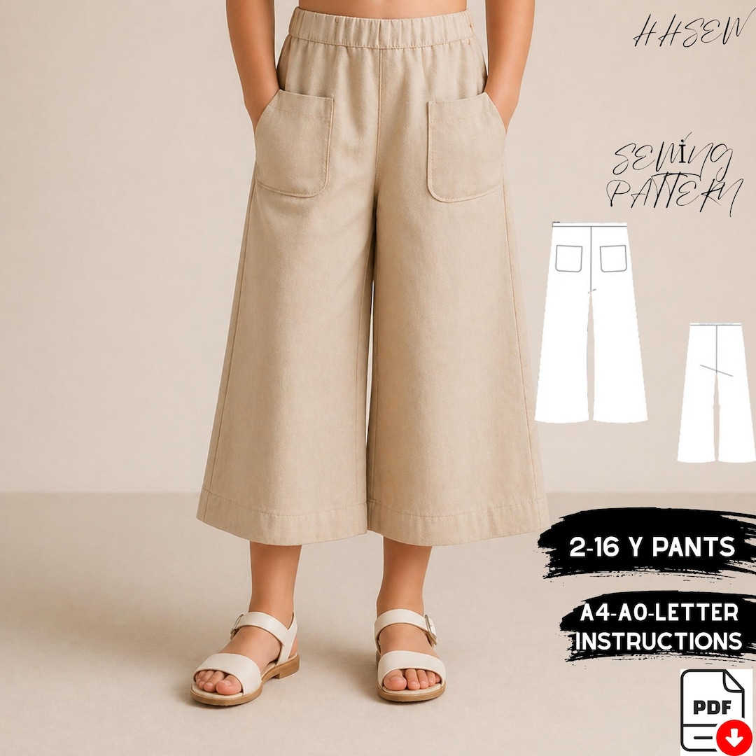 Girls Pants Sewing Pattern PDF Linen Wide Leg Palazzo Capri Kids Outfit ...