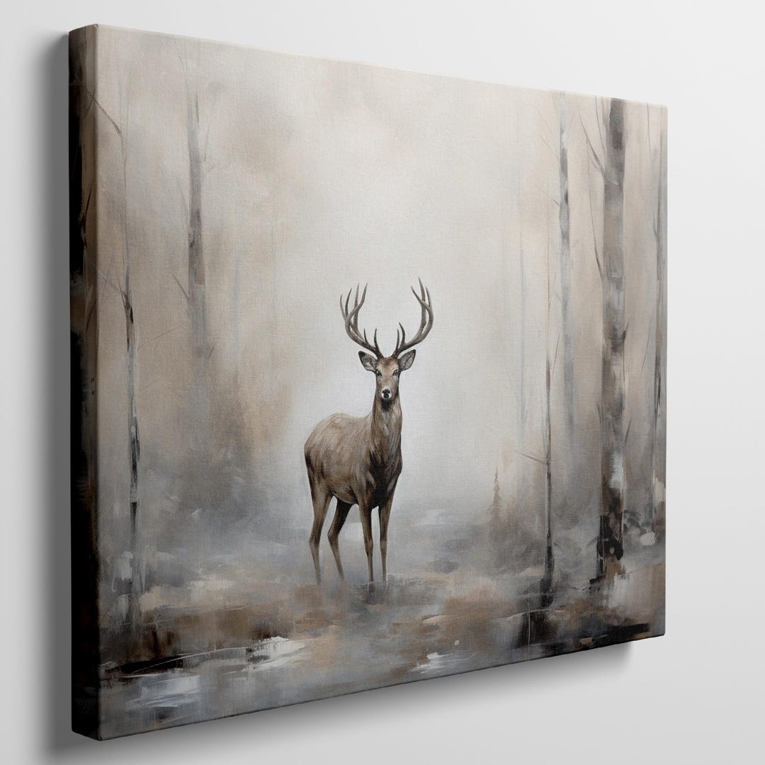 Nature-Inspired Stag Canvas Wall Art Print, Framed Deer in Woodland ...