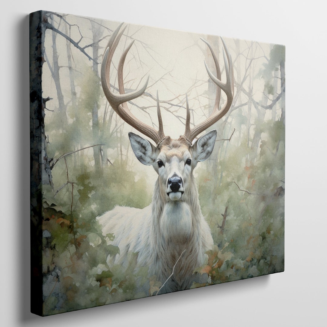Majestic Stag in Mystical Forest Elegant Wildlife Canvas Art Print for ...
